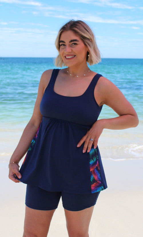 Swing Tankini Square Neck Top Chlorine Resistant - Navy with Miami pri
