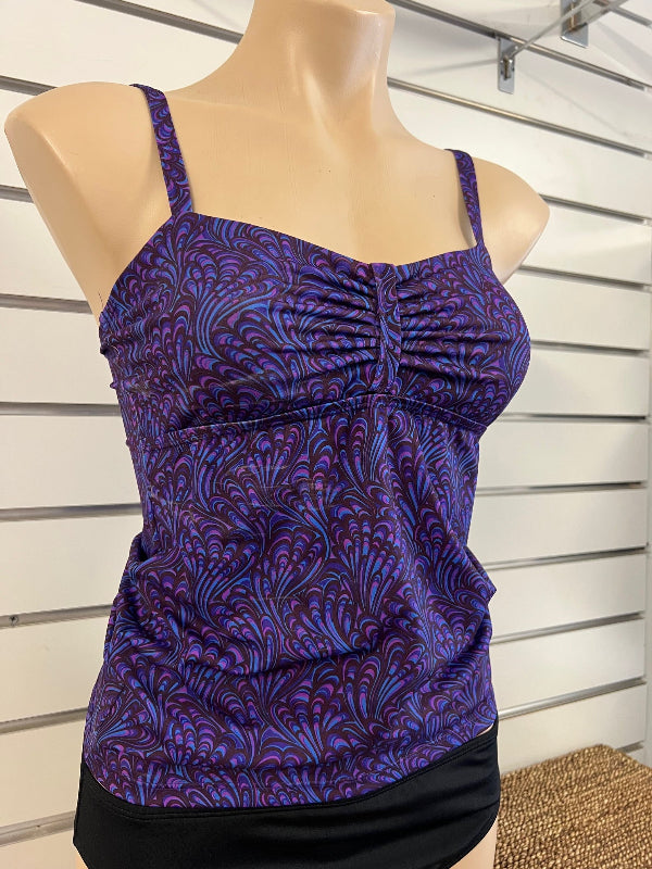 Tankini Swim Top Bow Style Chlorine Resistant - Purple Paisley Print S