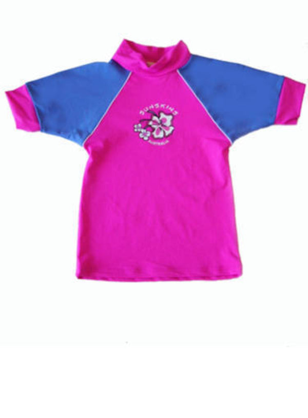 Girls Rash Shirt - Chlorine Resistant Pink with Lilac Sleeves